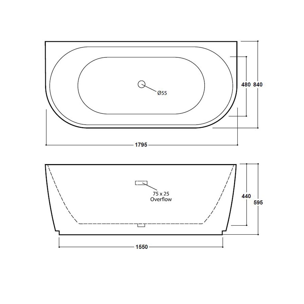Freestanding Curved Back To Wall Bath 1800mm - Balta By Synergy White