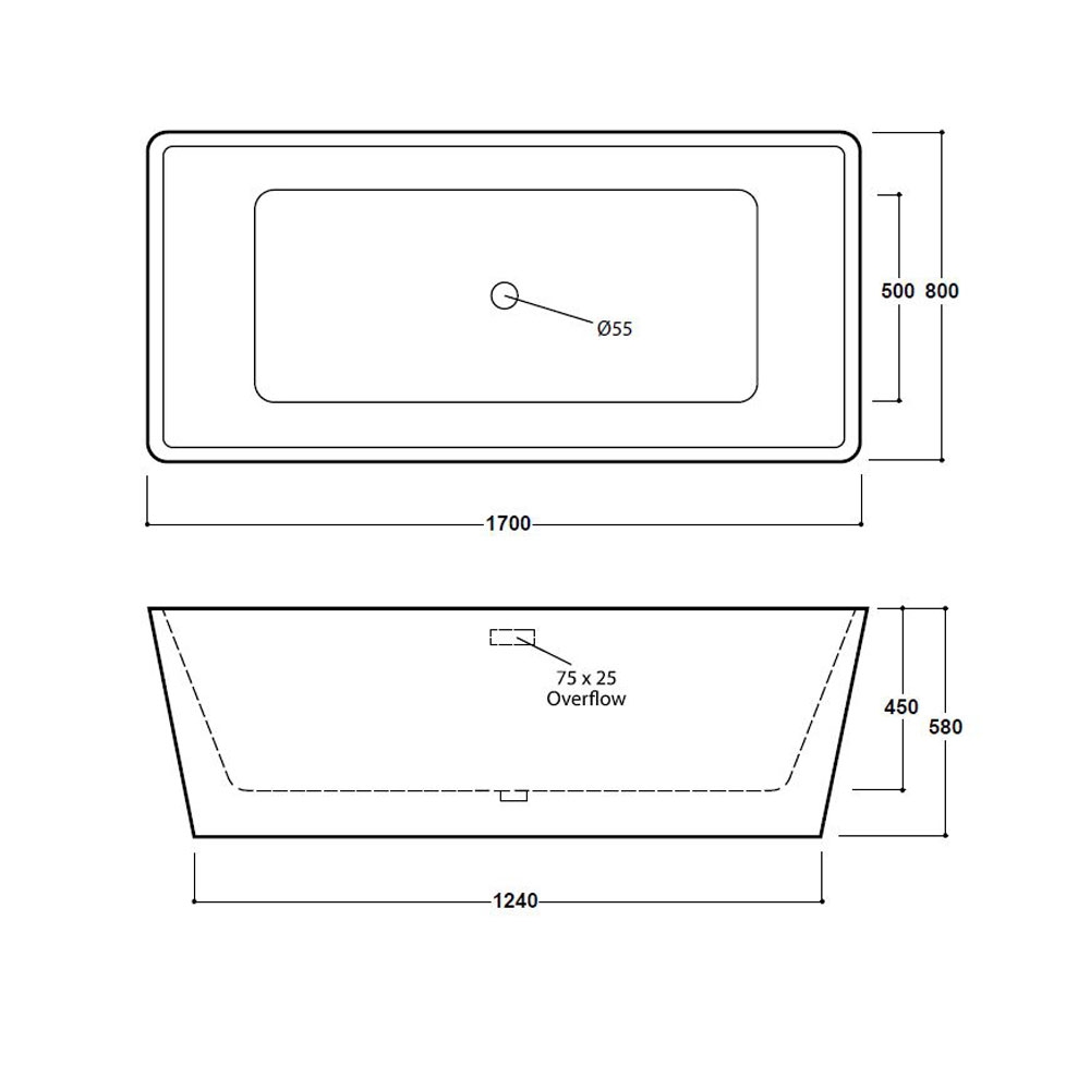 Freestanding Modern Square Double Ended Thin Edge Bath 1700 x 800 mm ...