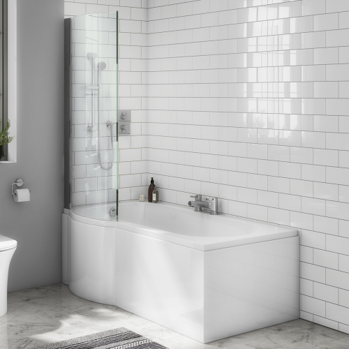 1500mm P Shower Bath - Made In UK, with Screen & Bath Panel