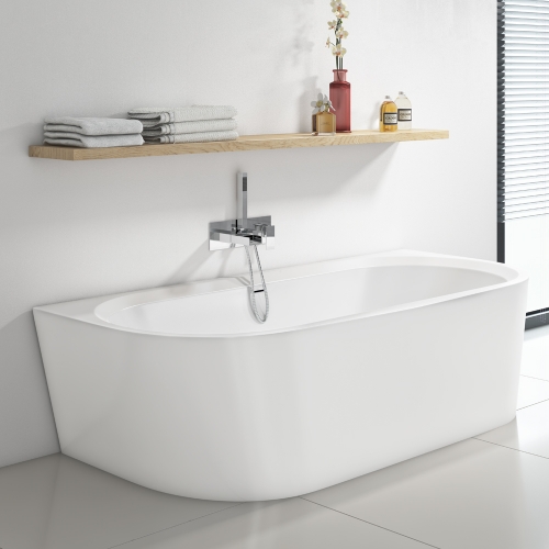 1800mm D Shape Freestanding Back To Wall Bath White