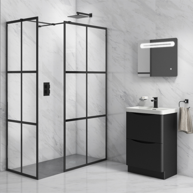 Black Grid Wetroom Screen 8mm Glass