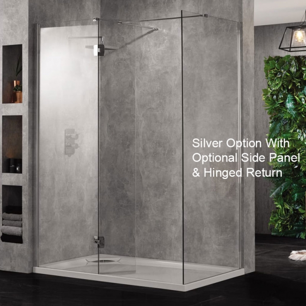 10mm Wetroom Glass Panel With Choice of Brass, Black or Silver Profile